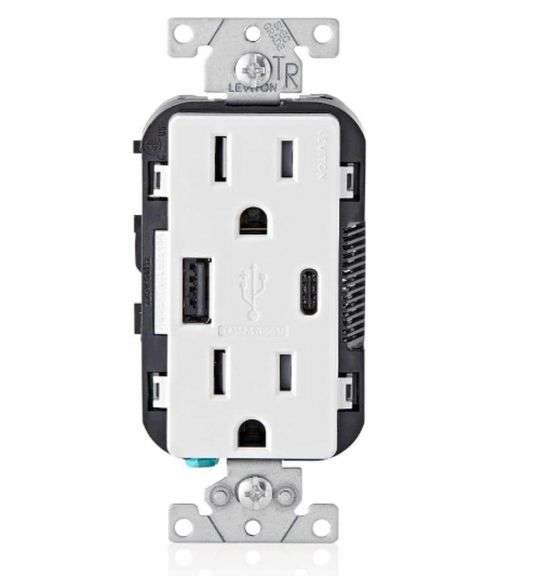 Leviton 15 Amp Decora Tamper-Resistant Duplex Outlet with Type A and C ...