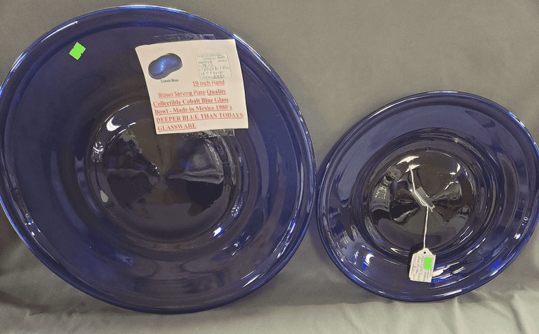 2 - Cobalt Blue Glass Round Platters 13.5" & 19" - Metzger Property ...