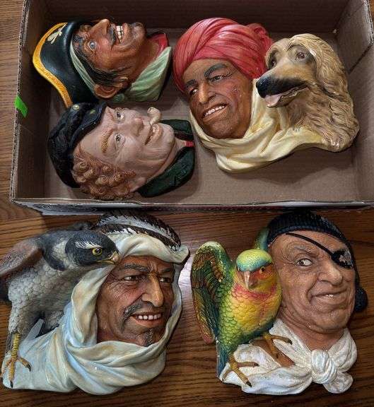1 Chalkware Sea man and 3 England Chalkware heads - Metzger Property ...
