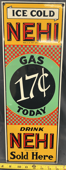 Drink Ice Cold Nehi Sold Here, 17-Cent Gas Today Ande Rooney Porcelain ...