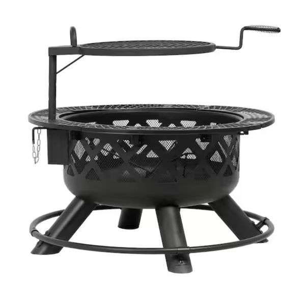 HeatMaxx Outdoor Wood Burning Fire Pit Backyard with Cooking Grill, 32 ...