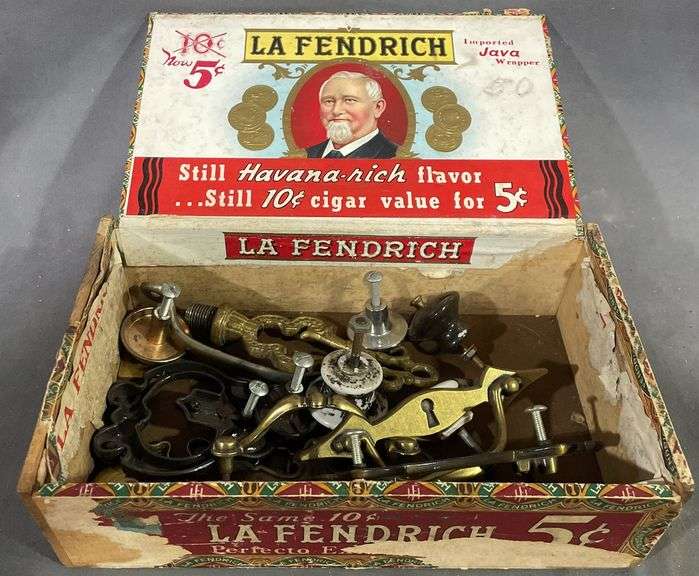 La Fendrich Cigar box with vintage hardware, pull/handle assortment - Metzger Property Services, LLC