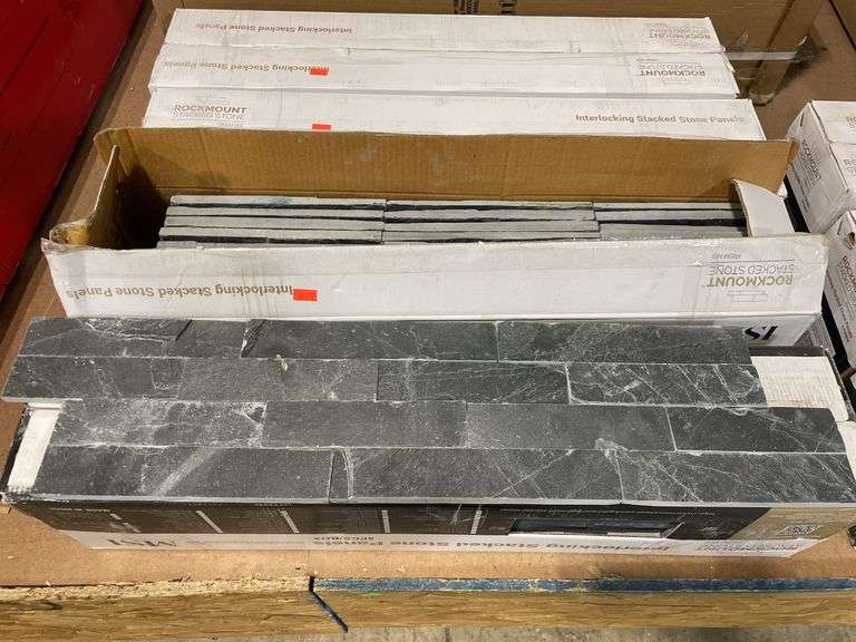 4 / Rockmount Stacked Stone Interlocking Stacked Stone Panels 8pcs per box 6”x24” Premium Black ...