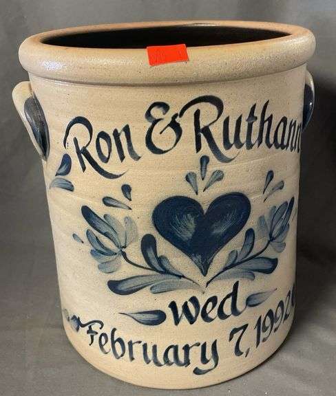Rowe Pottery Works Stoneware Wedding Crock 9" - Metzger Property ...
