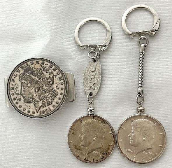 2 - 1964 Kennedy Half Dollar Keychains & 1901 Morgan Silver Dollar ...