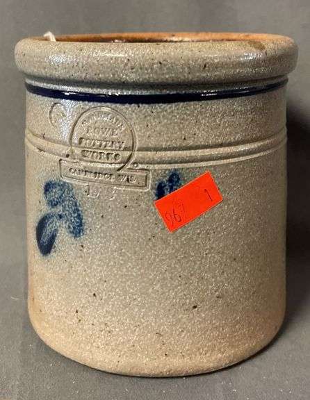 Rowe Pottery Works Miniature Crock w/ Blue Heart Design 4.5" - Metzger ...