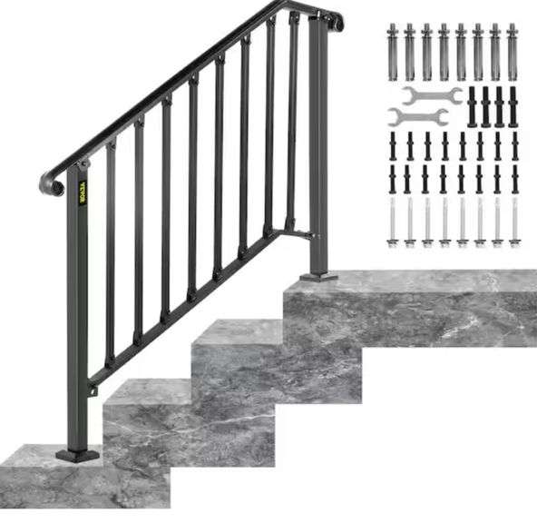 VEVOR 3 ft. Handrails for Outdoor Steps Fit 3 or 4 Steps Outdoor Stair ...