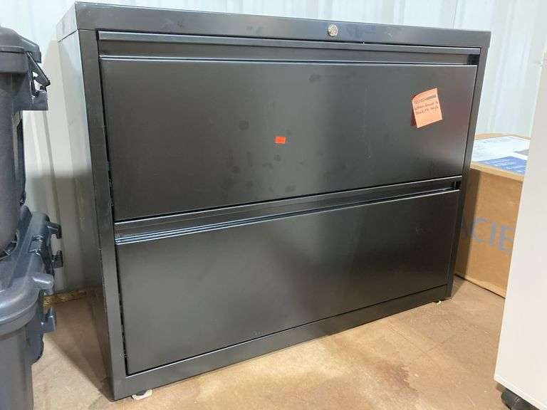 Black Metal File Cabinet-36”W x 28”H x 18.5”D-bottom drawer is stuck-No Key - Metzger Property ...