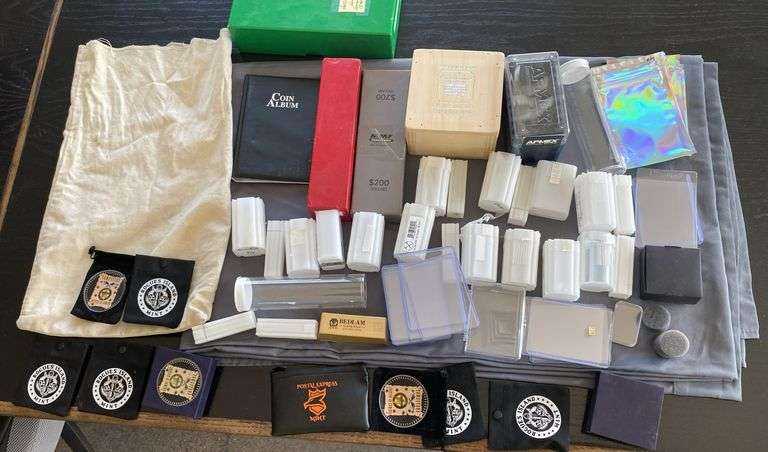 Assortment of Coin Boxes, Coin Album, Coin Storage Containers, Coin Bag ...