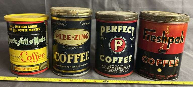 Coffee Tin Assortment Inc. Chock Full o' Nuts, Plee-Zing Coffee ...