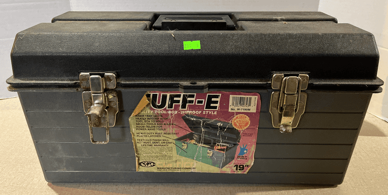 Tuff-E Toolbox with contents inc. wrenches, screw drivers, misc tools ...