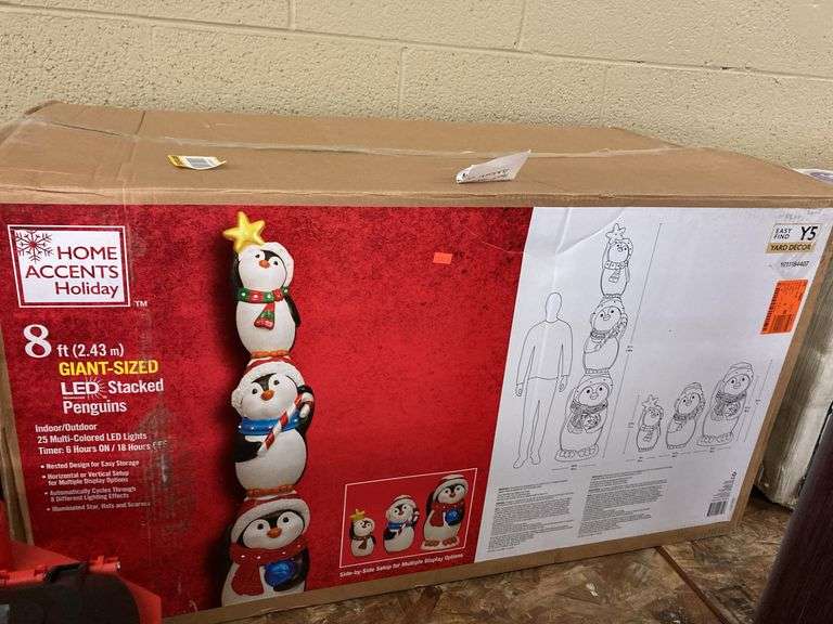 Home Accents Holiday 8 ft. Giant -Sized LED Stacked Penguins Holiday ...