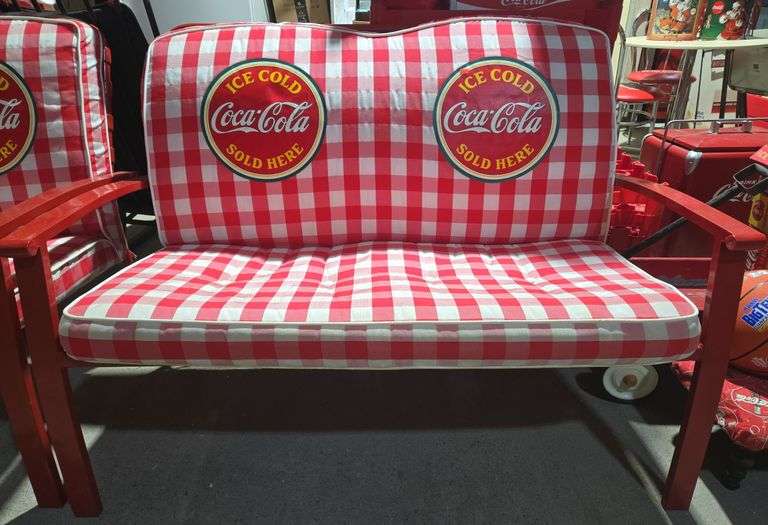 Metal Framed “Ice Cold Coca-Cola Sold Here” Patio Love Seat 50 1/4x19 ...