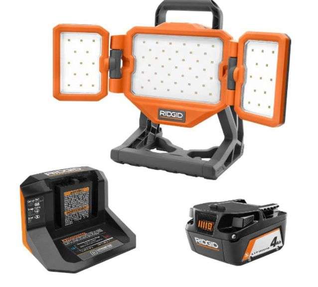 RIDGID 18V Hybrid Panel Light Kit with 4.0 Ah Battery and Charger ...