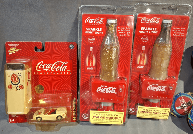 (3) Drink Coca-Cola Sparkle Night Lights, (2) Coca-Cola Water Toys ...