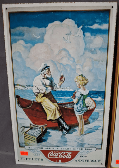 (2) Drink Coca-Cola Advertising Signs, N.C. Wyeth 15"x9" & "Welcome ...