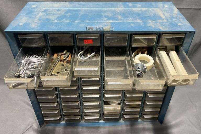 Akro-Mills Blue 60 Drawer Metal Storage Container with Contents Inc ...