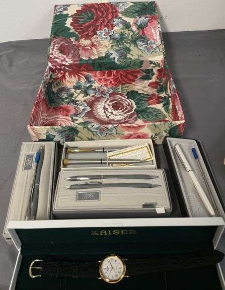 Upholstered Storage Box w/ Cross Pen Assortment 10" x 8.5" x 2.5 ...