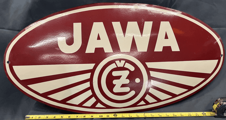 Jawa Motorcycles Red & White Oval Porcelain Sign 31x16" - Metzger ...