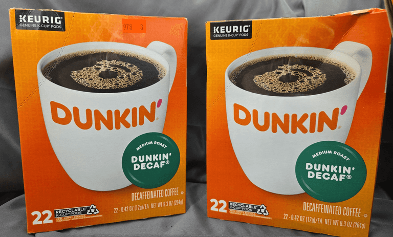 2 Boxes of 22 Dunkin Decaf K Cups, 9 Green Mountain Pumpkin Spice K ...