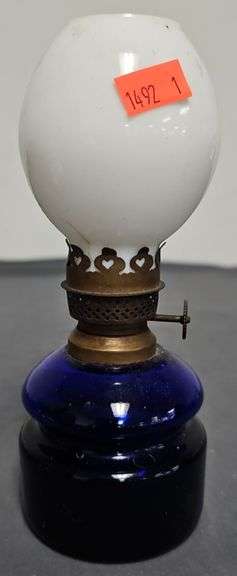 Small Cobalt Blue Glass Oil Lamp 6.5” - Metzger Property Services, LLC
