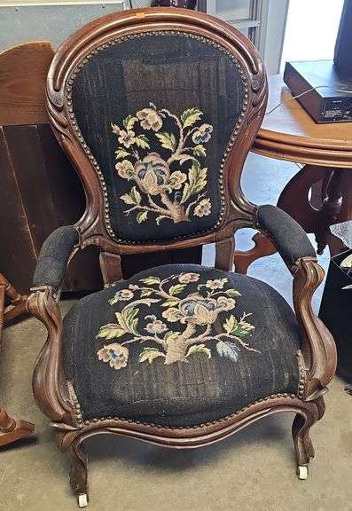 Victorian Embroidered Arm Chair on Casters 26" x 22" x 39.5" - Metzger ...