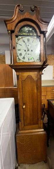 J. Andrew Huntly Wood Grandfather Clock with Key (damaged) 19" x 10" x ...