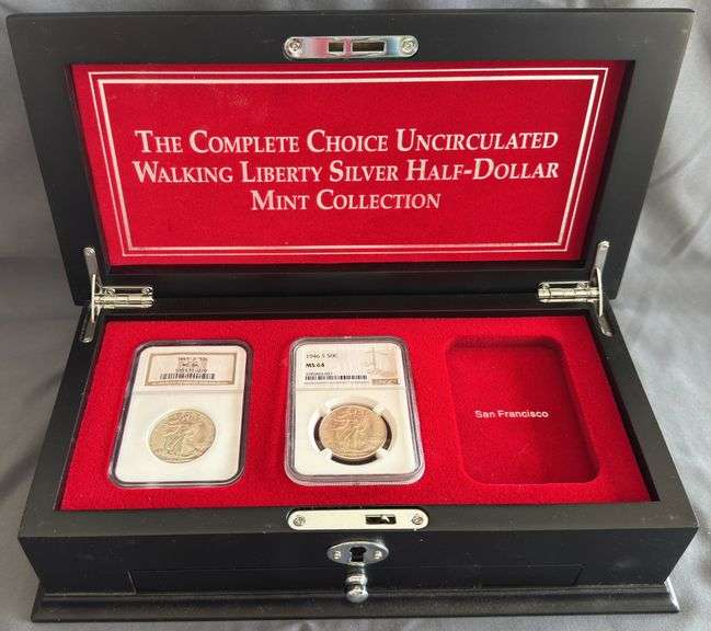2 Uncirculated Walking Liberty Silver Half Dollar Mint Coins in Case (1945-D Walking Liberty MS ...