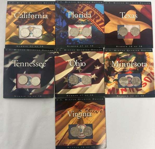 7 State Quarter Pairs inc. California, Florida, Texas, Tennessee, Ohio ...