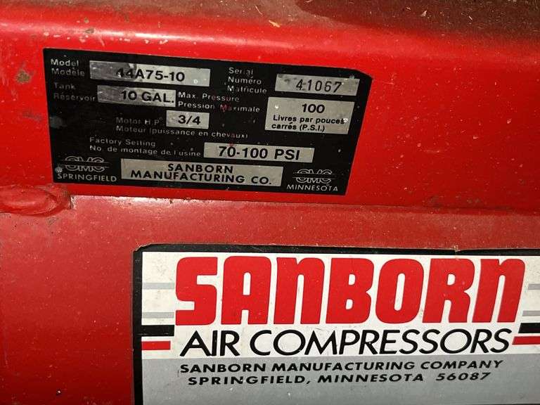Sanborn Air Compressor 10 Gal 3/4HP - Metzger Property Services, LLC