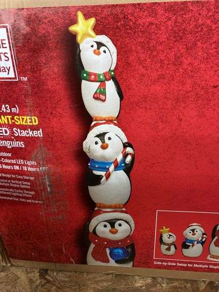 Home Accents Holiday 8 ft. Giant -Sized LED Stacked Penguins Holiday ...
