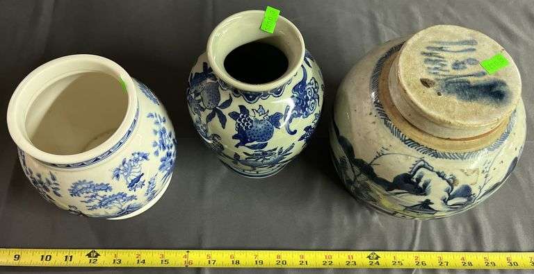 Spode Vase 6", Asian Theme Vase 7.5", Stoneware Jar with Lid 7.5 ...