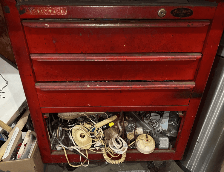 Williams roll around toolbox with contents inc. Hardware, casters ...