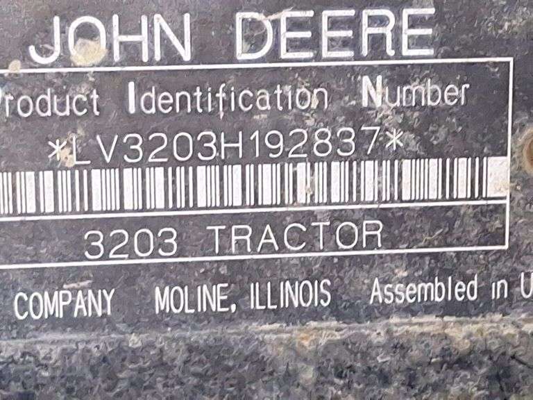 John Deere 3203 Compact Utility Tractor with 300 Loader, 606.4 Hours ...