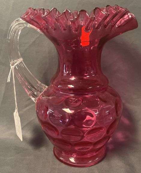 Fenton Cranberry Glass Thumbprint Pitcher 8" - Metzger Property Services, LLC
