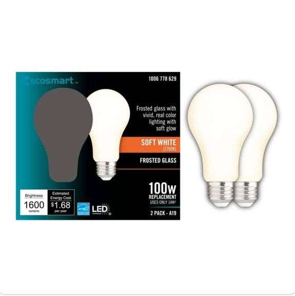 EcoSmart 100-Watt Equivalent A19 CEC Frosted Glass LED Light Bulb 2 ...
