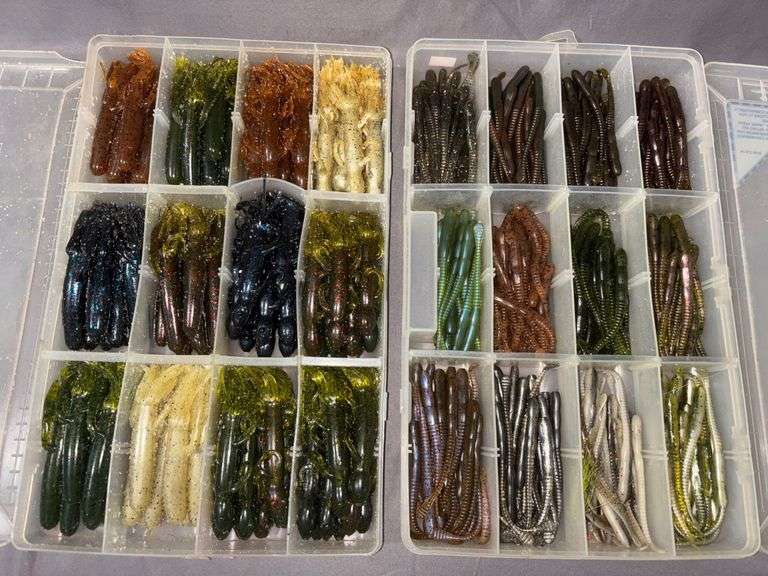 Two Shimano Plastic Storage Boxes with Fishing Soft Baits - Metzger ...