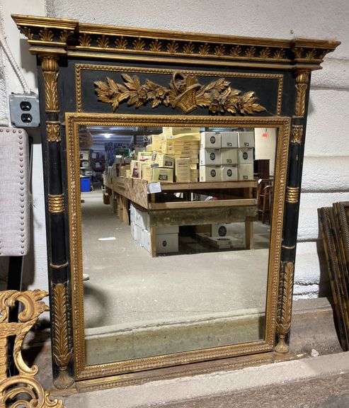 Gilded Rectangular Mirror with Black Painted Frame and Floral Relief 44 ...