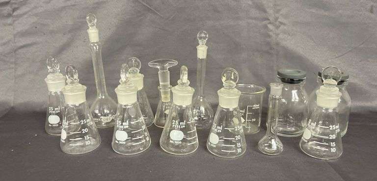 Glass Laboratory Flasks and Beakers by Pyrex and Unmarked Brands ...