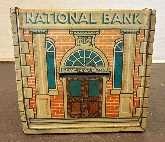 National Bank-Themed Tin Coin Bank with Night Depository by Wyandotte ...