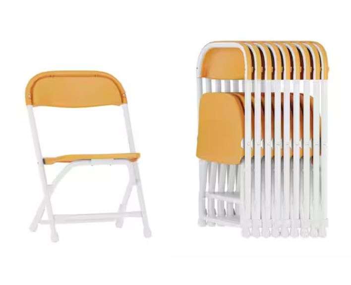 10 Folding Kids Chairs with Orange Plastic Seats and White Metal Frames ...