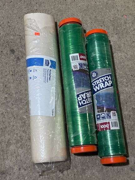Packing Paper Roll and 2 Green Stretch Wrap Rolls, 1000 ft Each ...