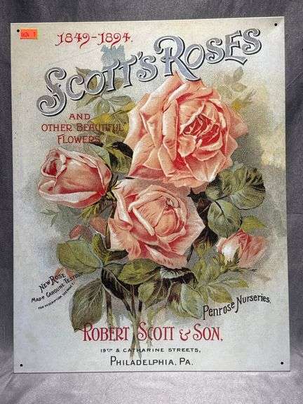 Metal Advertising Sign for Scott’s Roses by Robert Scott & Son, 1894 16 ...
