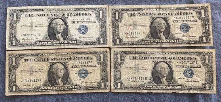 (4) 1957 Blue Seal One Dollar Silver Certificates - STAR NOTES ...