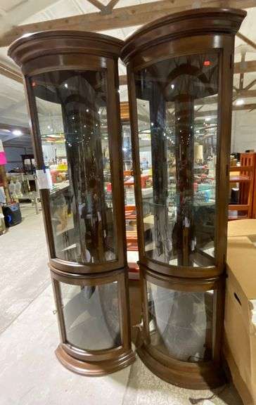 2 Curved Glass Curio Corner Display Cabinets with Interior Lighting 14 ...