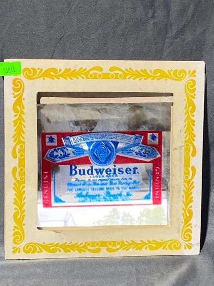Budweiser Glass Mirror Sign with Yellow Frame, 6”x6” - Metzger Property ...