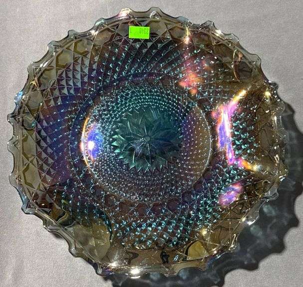 Indiana Glass Style Iridescent Carnival Glass Bowl with Scalloped Edge ...