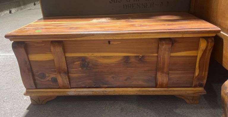 Cedar Storage Chest with Hinged Lid and Carved Base, 29.5” x 13” x 12.5 ...