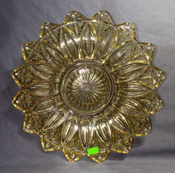 Federal Glass Style Amber Pressed Glass Plate with Floral Sunburst ...