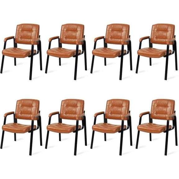 HOMESTOCK - Caramel Office Guest Chair Set of 4, Leather Executive ...